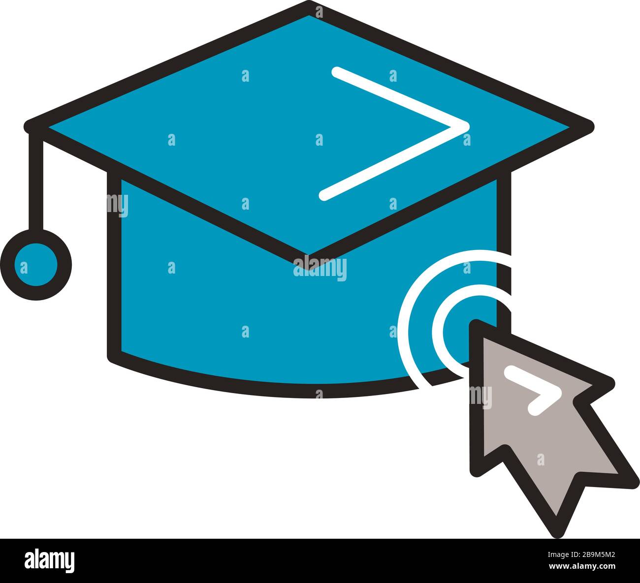 graduation hat and arrow mouse education online line and fill style ...