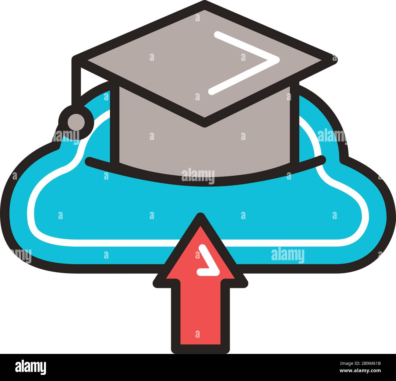graduation hat with cloud computing education online line and fill ...