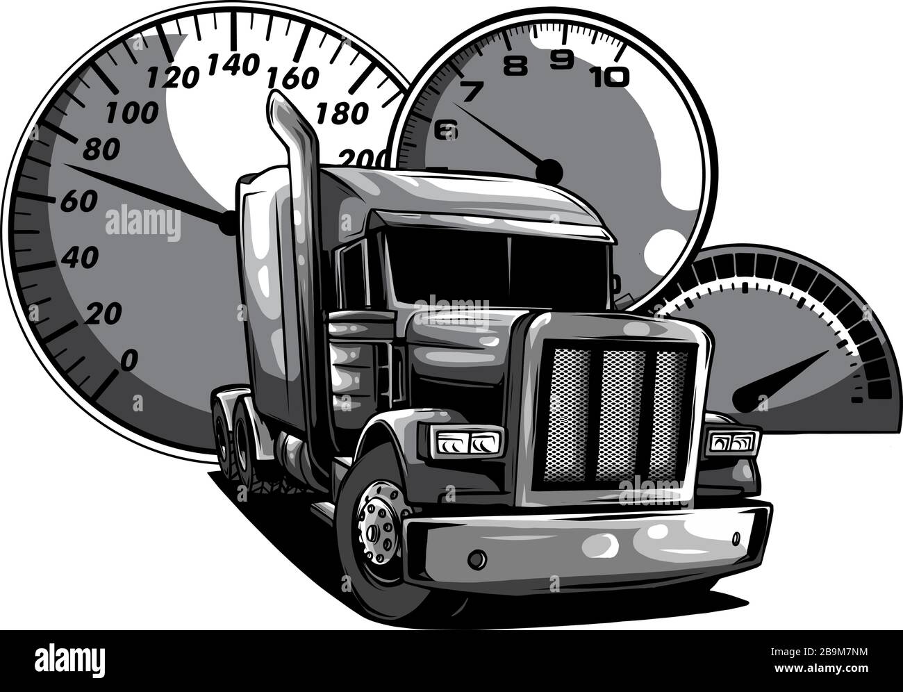 monochromatic Cartoon semi truck. vector illustration design art Stock ...