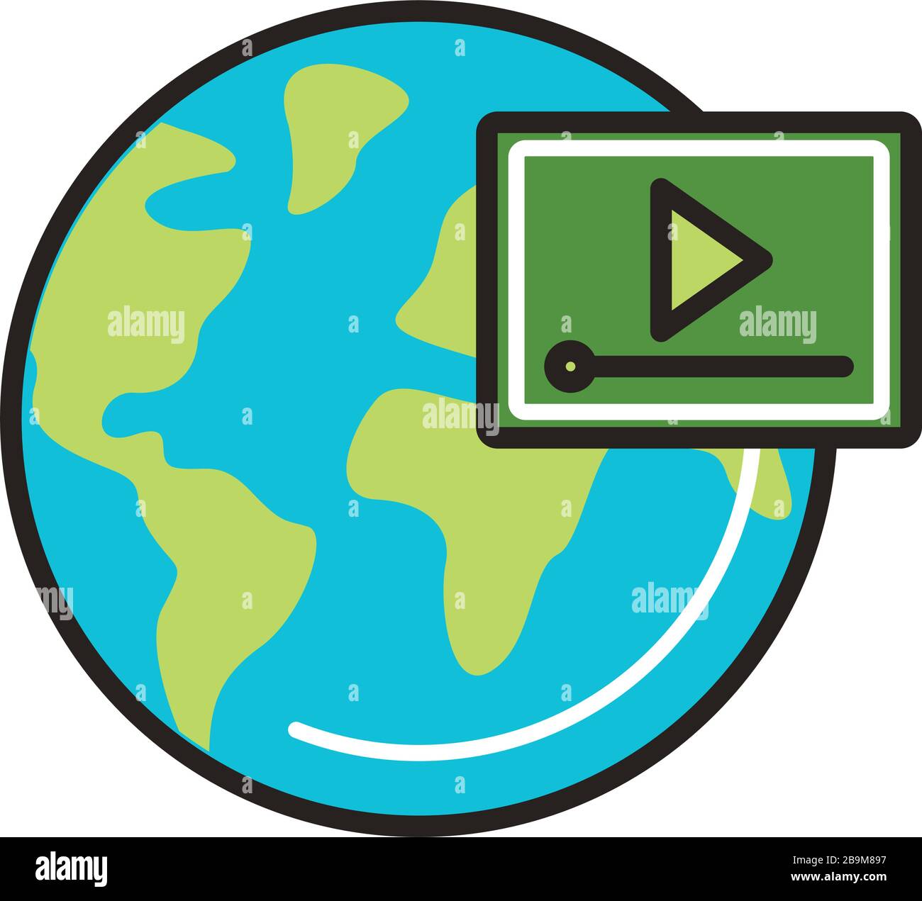 earth planet with media player education online line and fill style ...