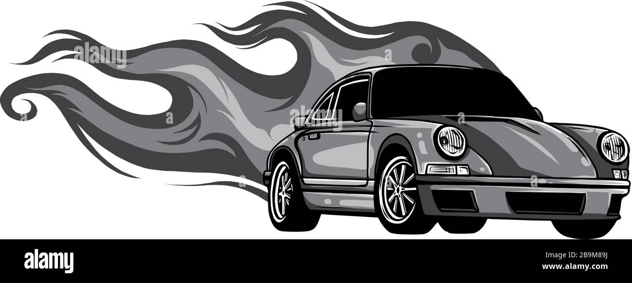 monochromatic Fast car flames vector illustration desgn art Stock ...