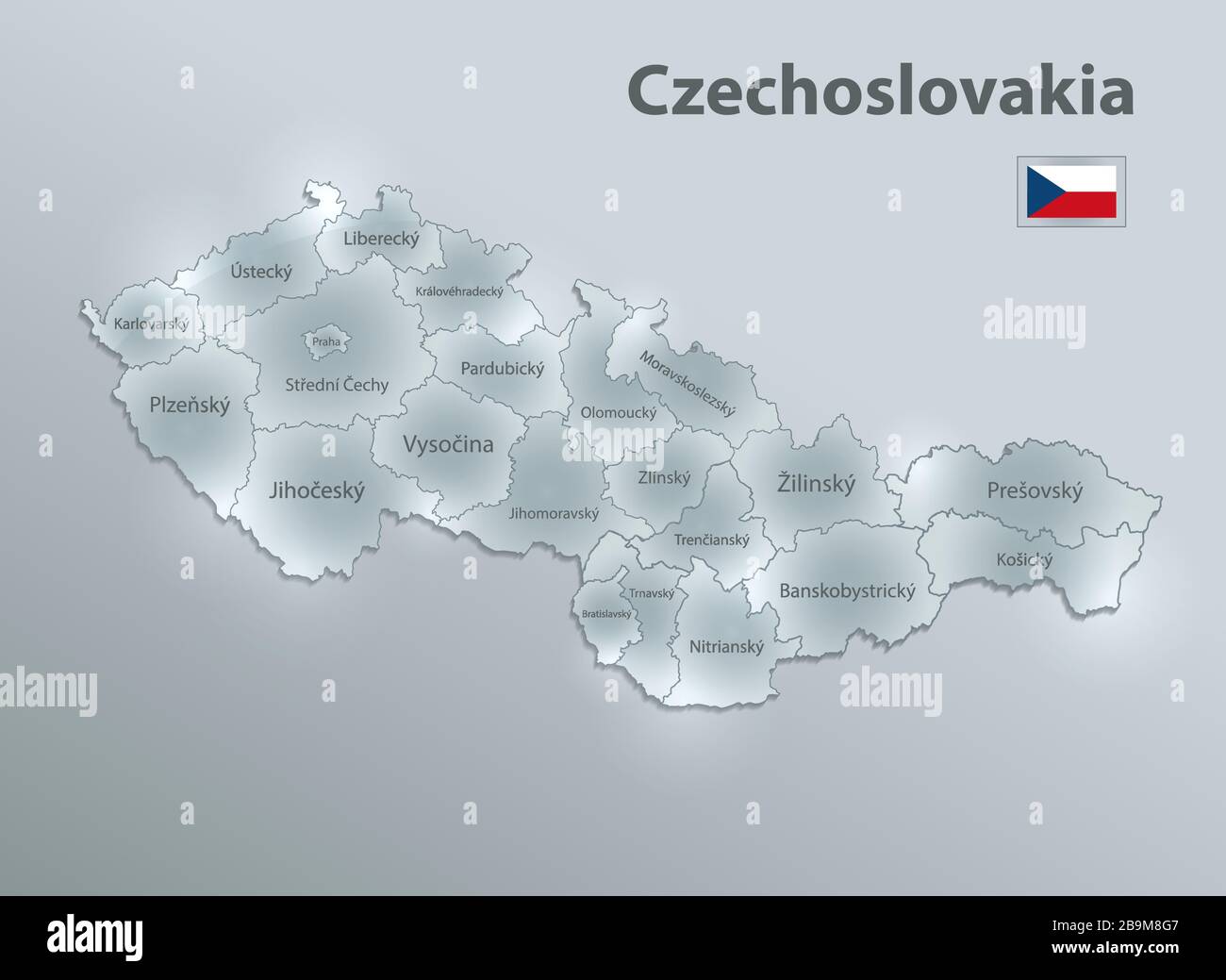 Czechoslovakia map, administrative division separates regions and names ...