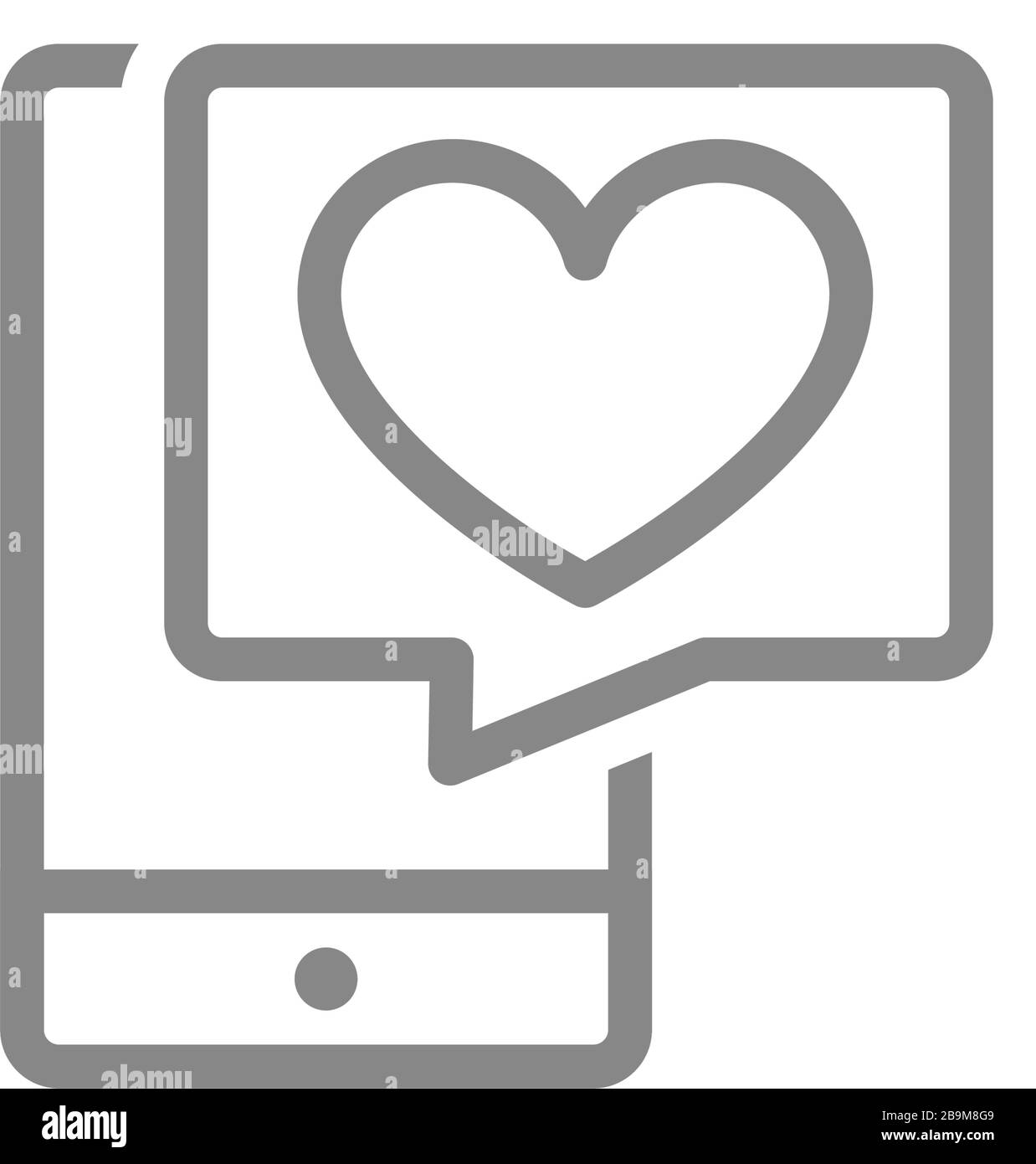 Smartphone with heart in speech bubble line icon. Customer review, love ...
