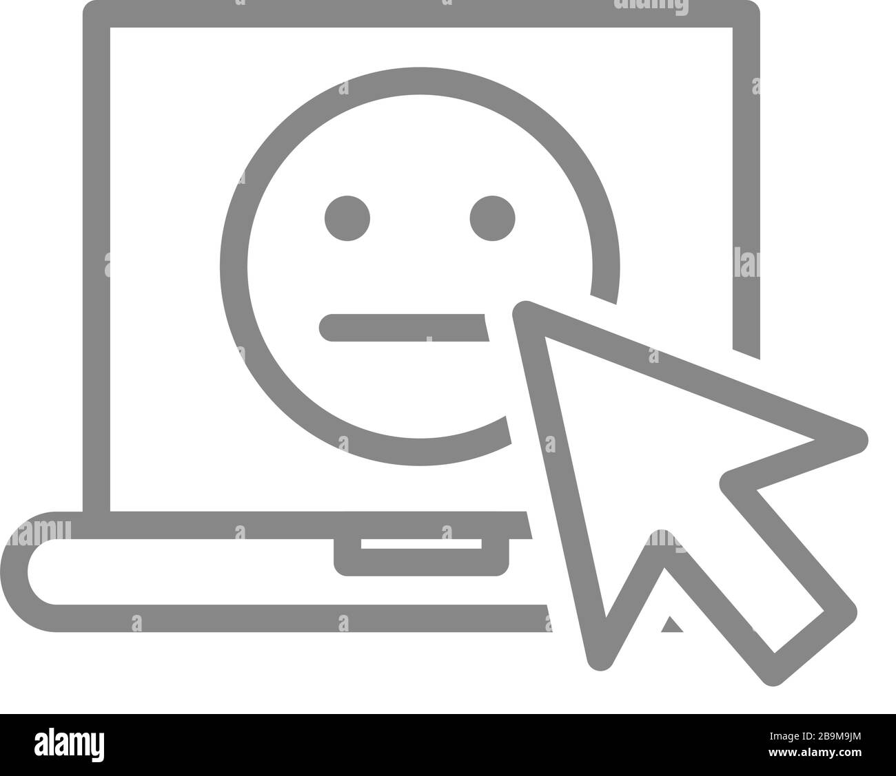 Laptop with neutral face line icon. Customer unsatisfaction, neutral ...