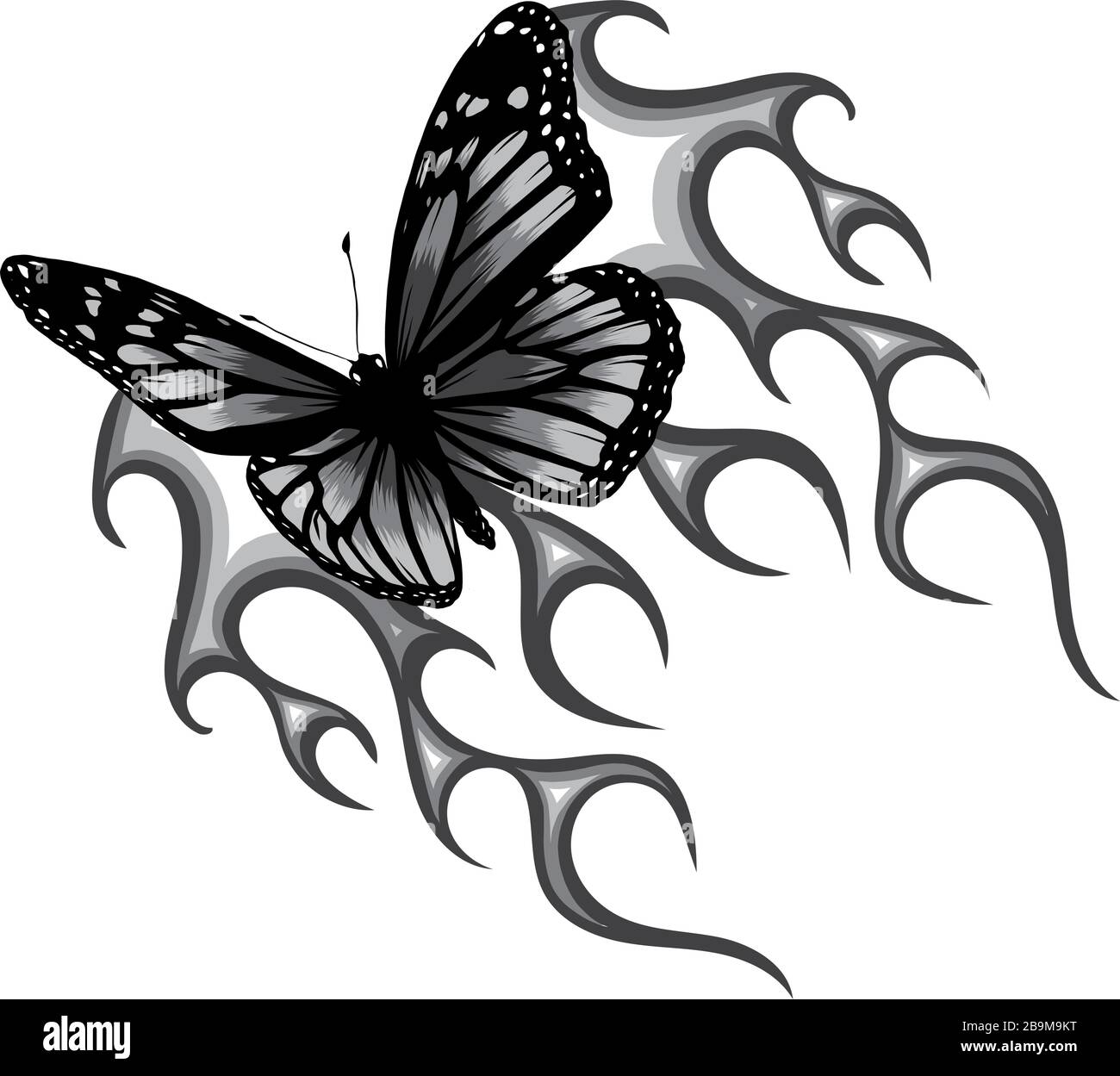 monochromatic vector Illustration of a butterfly made of fire Stock ...