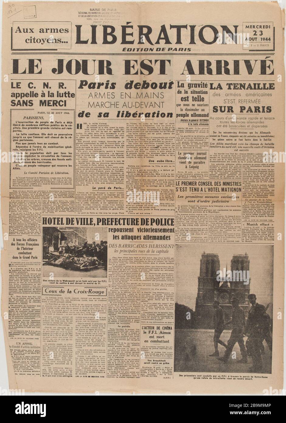 Newspaper "Liberation" (Edition of Paris) from August 23, 1944 Journal ...