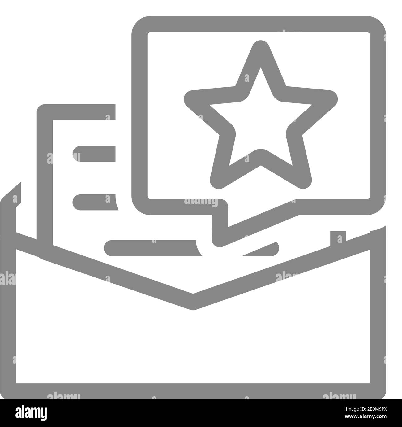 Letter with star in speech bubble line icon. Add to favorites, happy ...