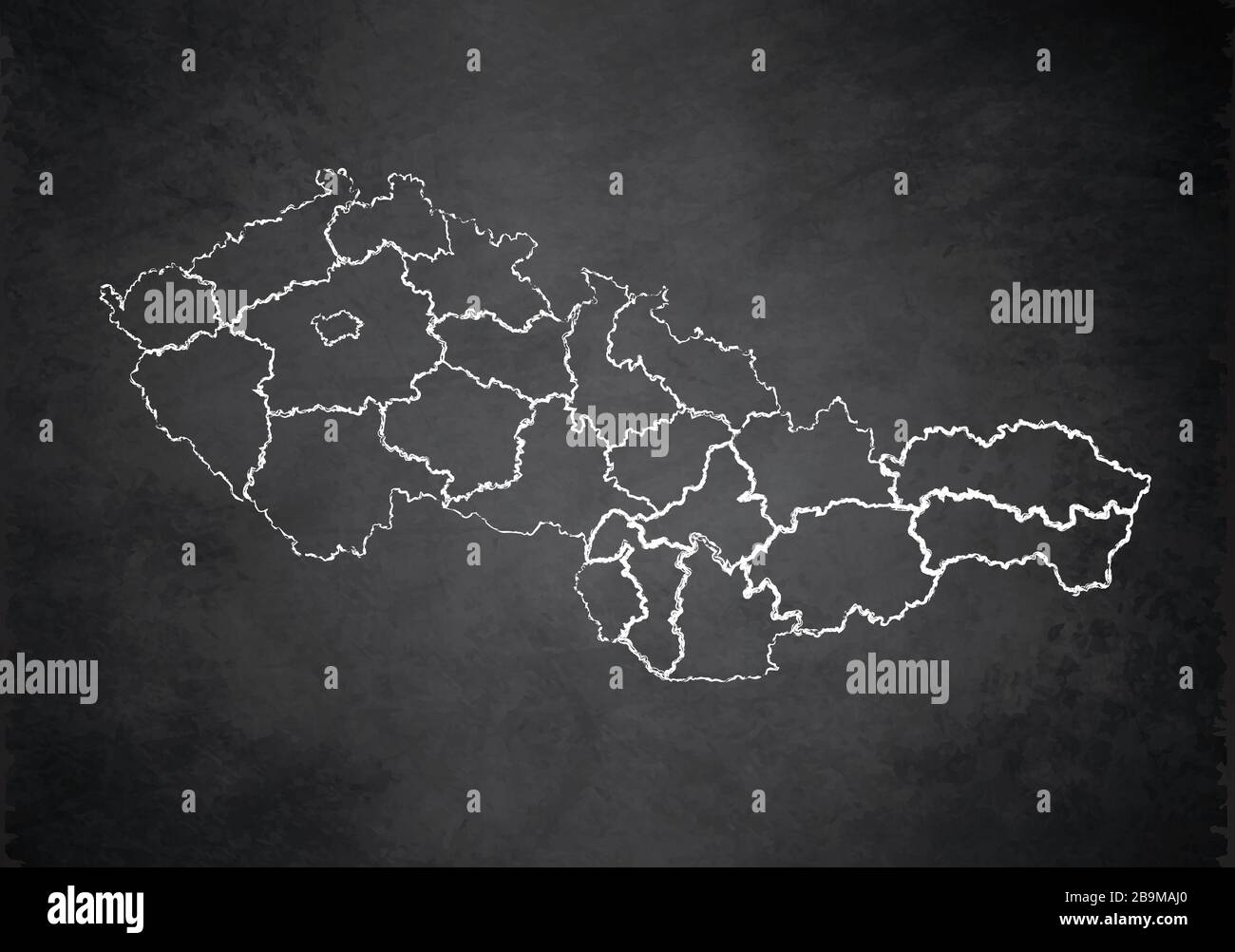 Czechoslovakia map administrative division separates regions and names ...