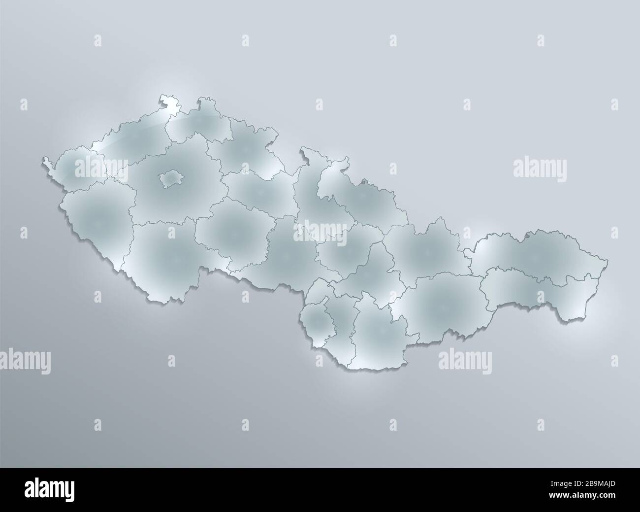 Czechoslovakia map, administrative division separates regions and names ...
