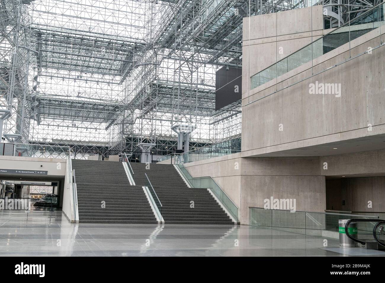 New York, United States. 23rd Mar, 2020. Interior of empty Jacob Javits ...