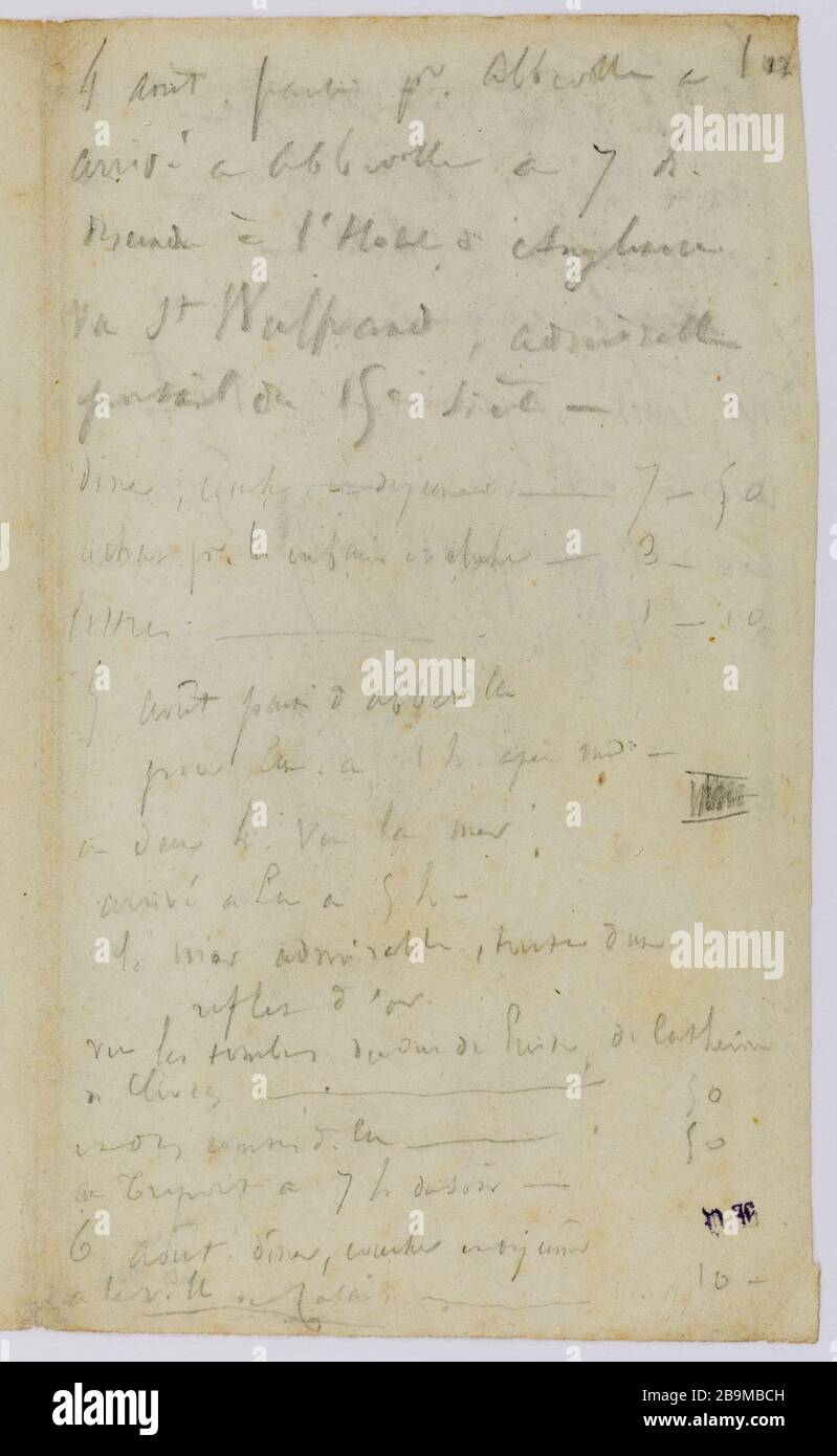 Travel diary of 25 July to 15 August 1835. "4 Aug party Victor Hugo ...