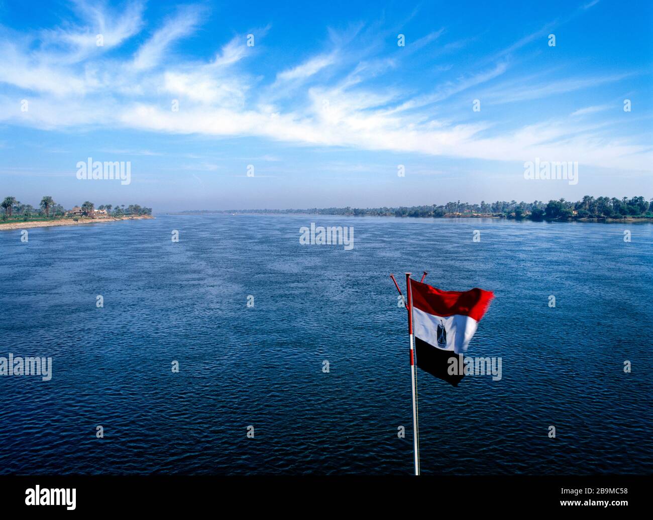 Nile Egypt Egyptian Flag & River Between Luxor & Dandera Stock Photo ...