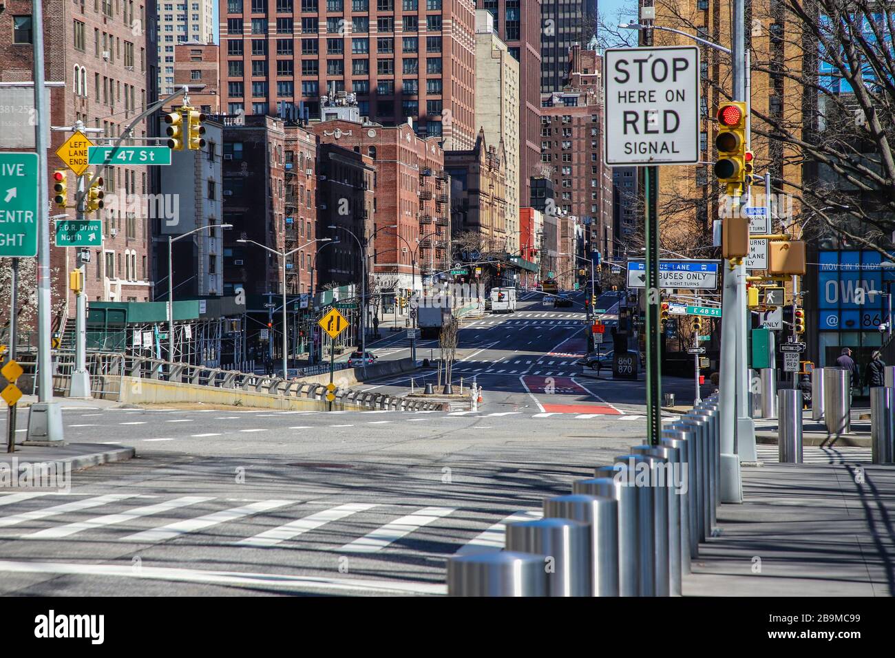 New York, USA. 24th Mar, 2020. Empty streets in Manhattan during the ...