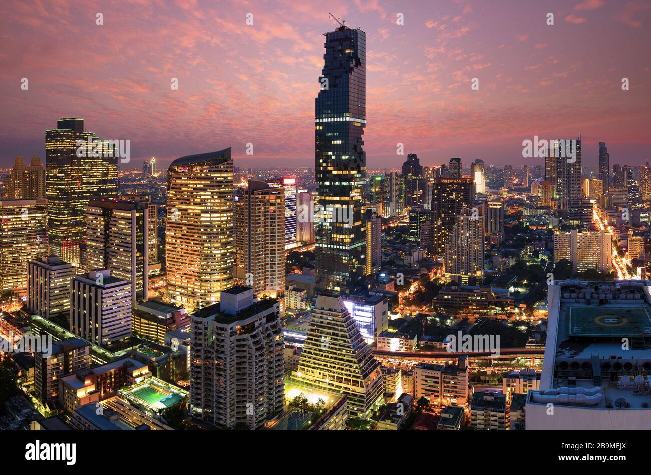 Aerial view of Bangkok modern office buildings, condominium in Bangkok ...
