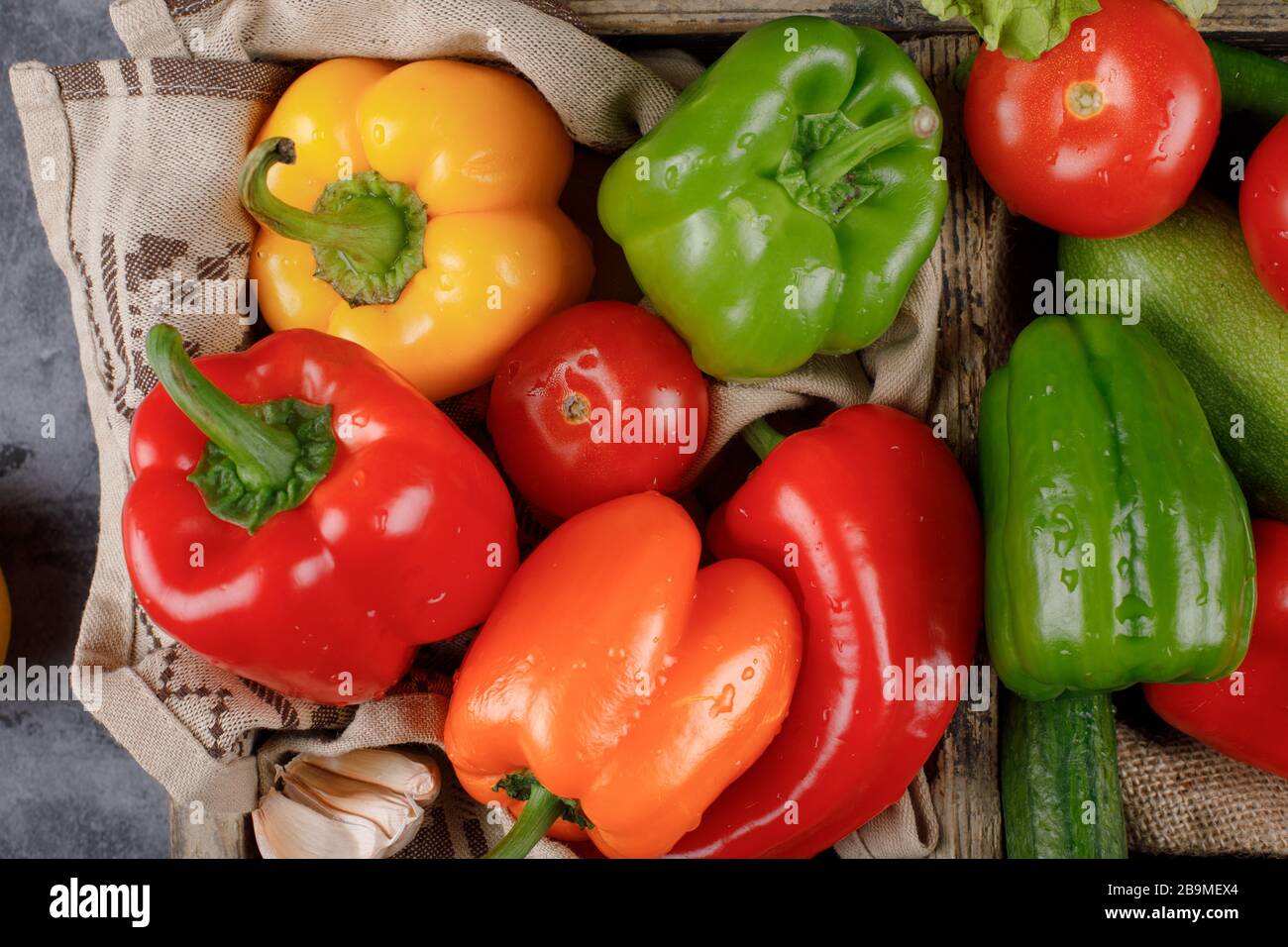 Colorful bell peppers. Top view Stock Photo - Alamy