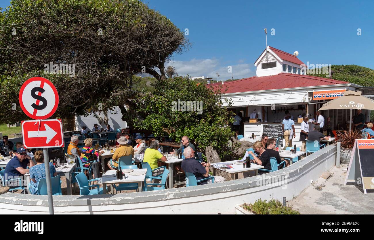 Hermanus, Western cape, South Africa. Dec 2019. customers eating and ...