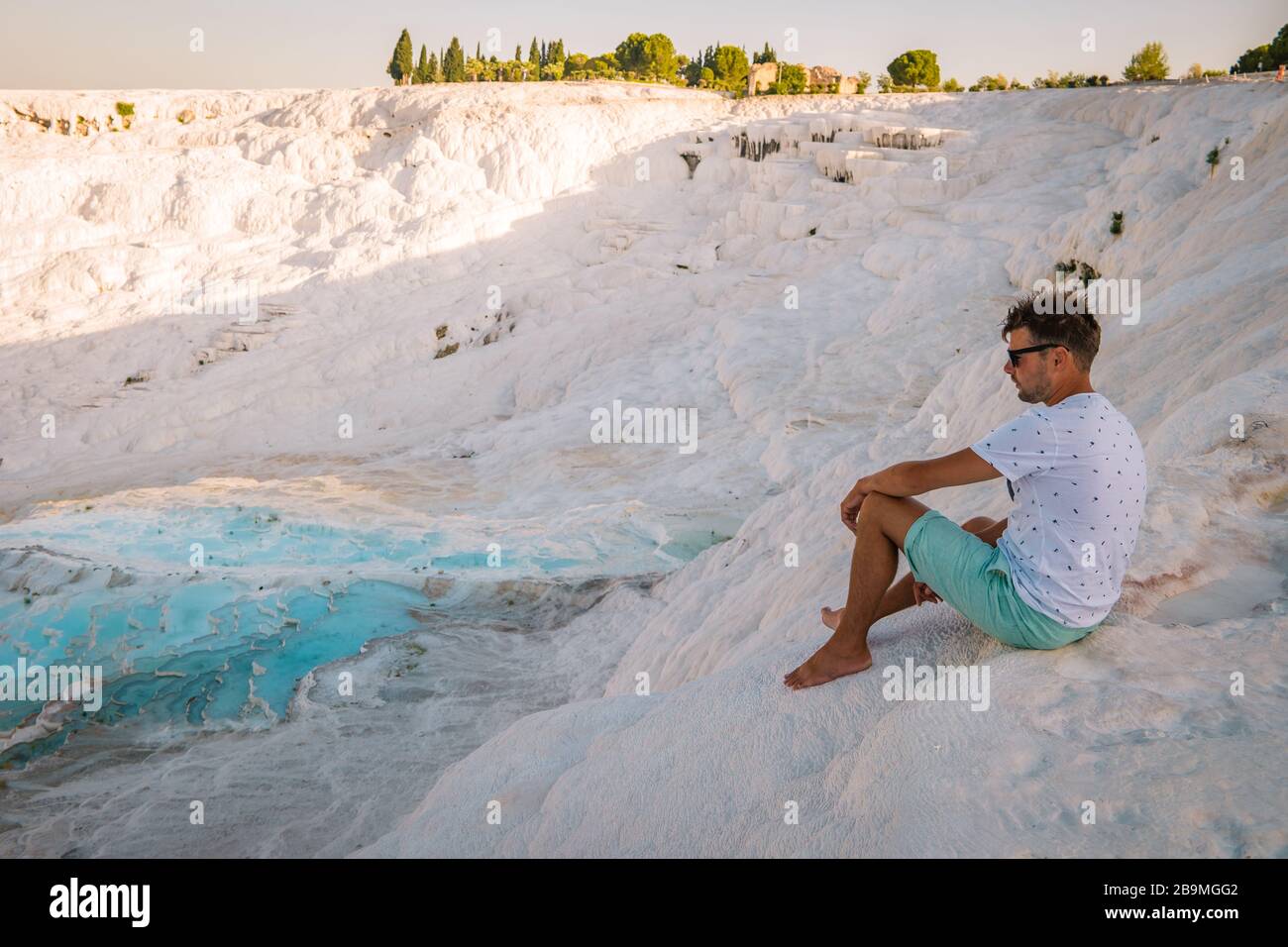 Turkey, Natural travertine pools and terraces in Pamukkale. Cotton ...