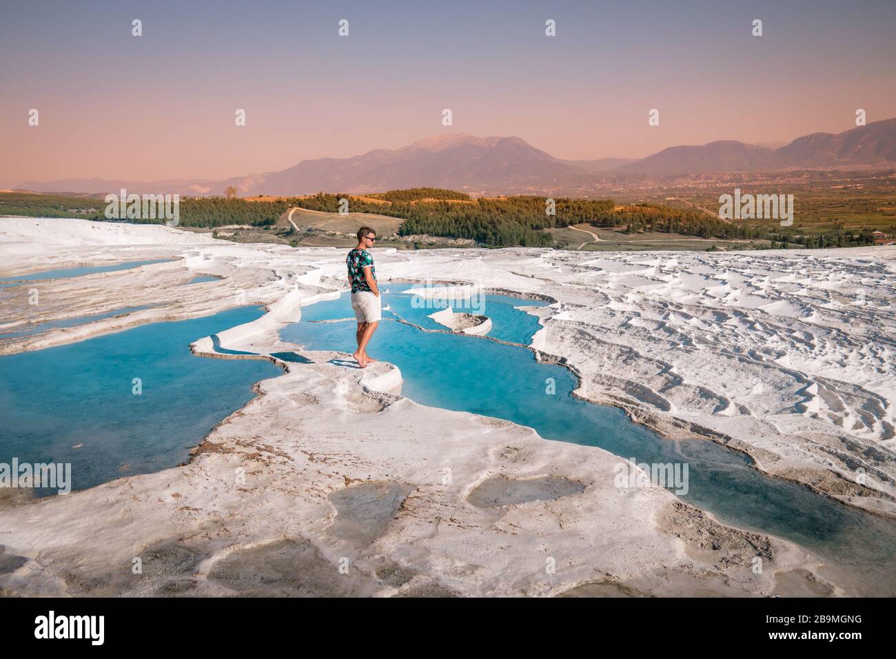 Turkey, Natural travertine pools and terraces in Pamukkale. Cotton ...