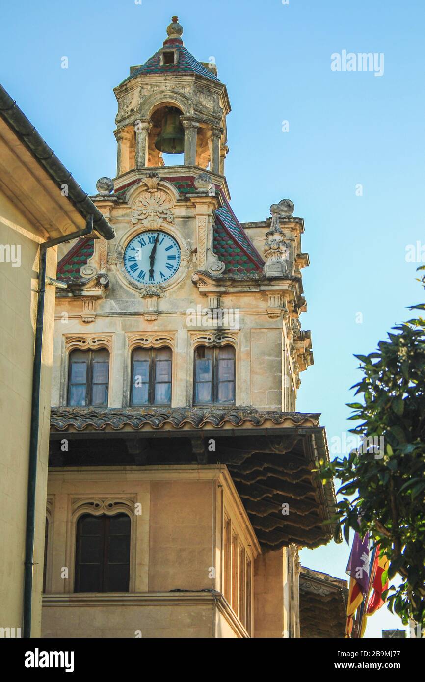 Beautiful Clock Tower in Alcudia, Mallorca, Spain Stock Photo - Alamy