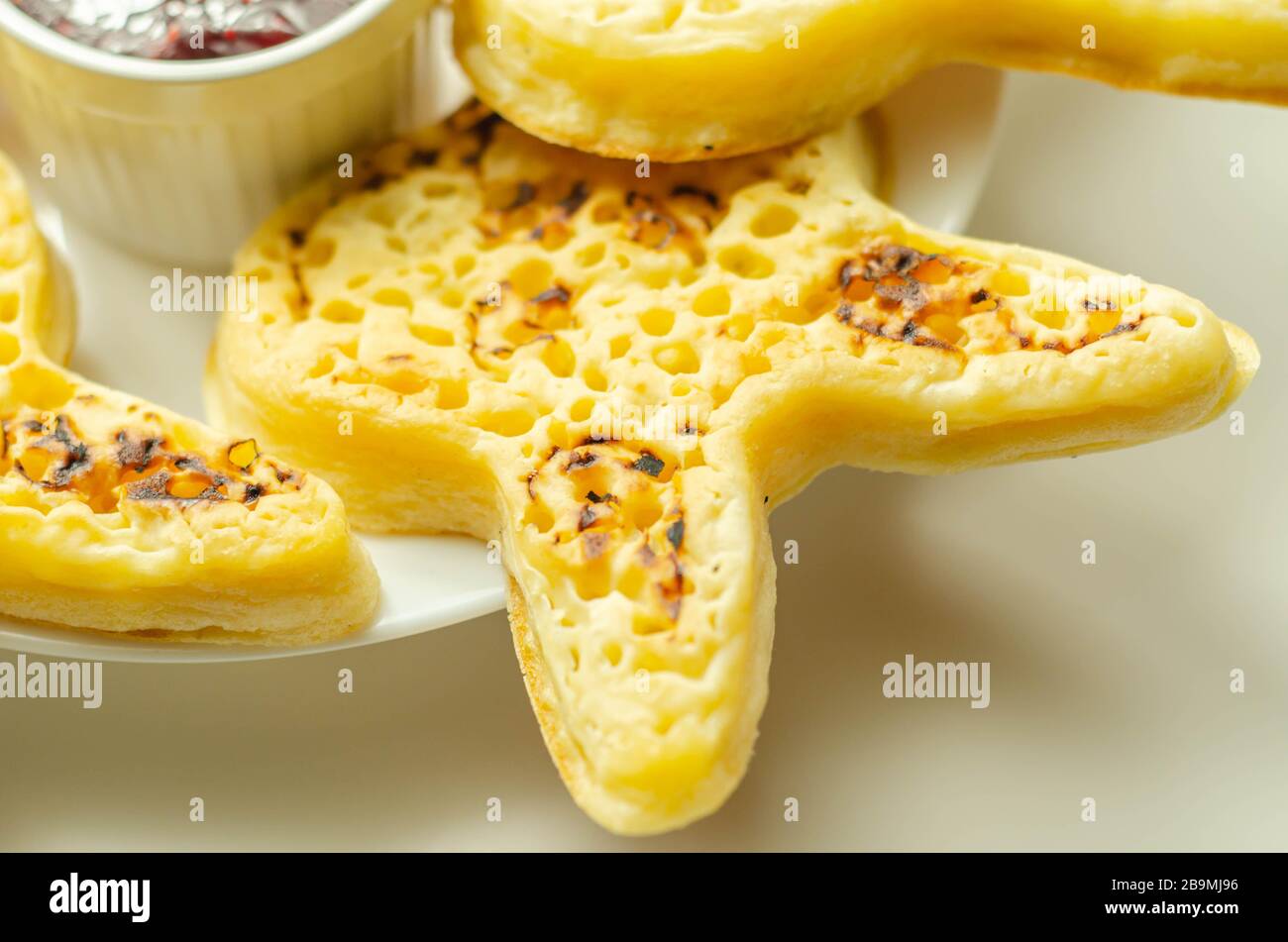 Easter nice bunny shaped crumpets served with raspberry jam, funny food ...