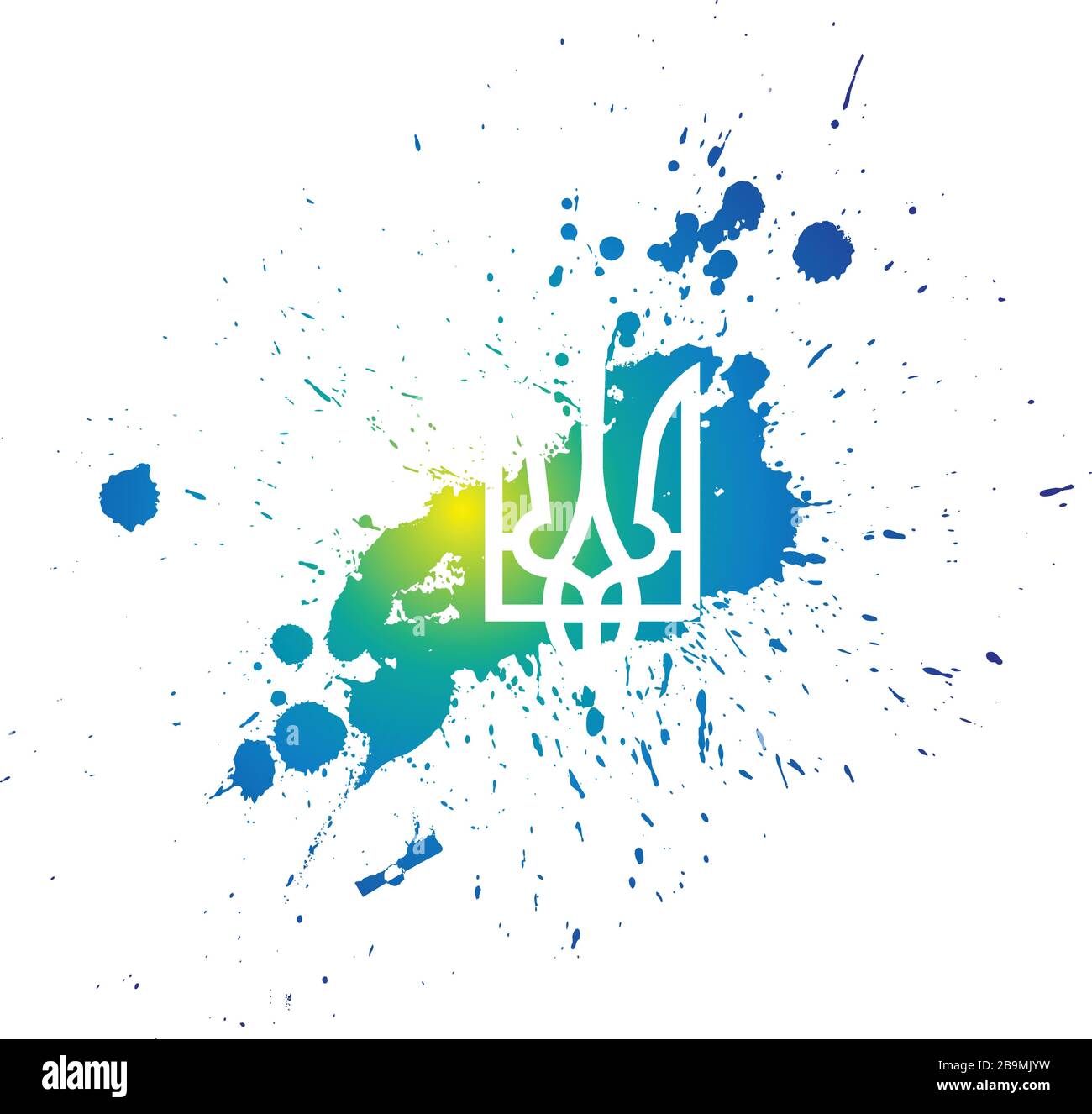 Tryzub. Color brushed Ukrainian Coat of Arms, trident national symbol ...