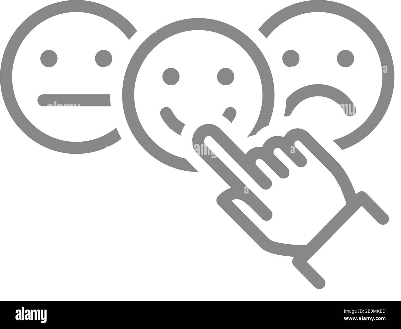Hand chooses between happy and sad rating line icon. Customer feedback ...