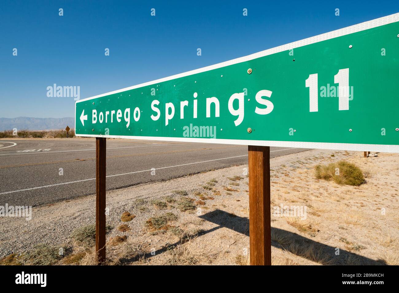 Road direction sign for the town of Borrego springs in Anza-Borrego ...