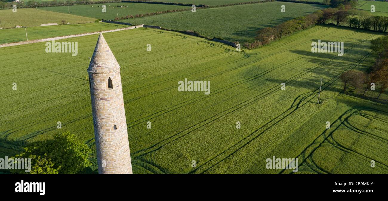 Historic Rattoo round tower overlooking surrounding farmland in county ...