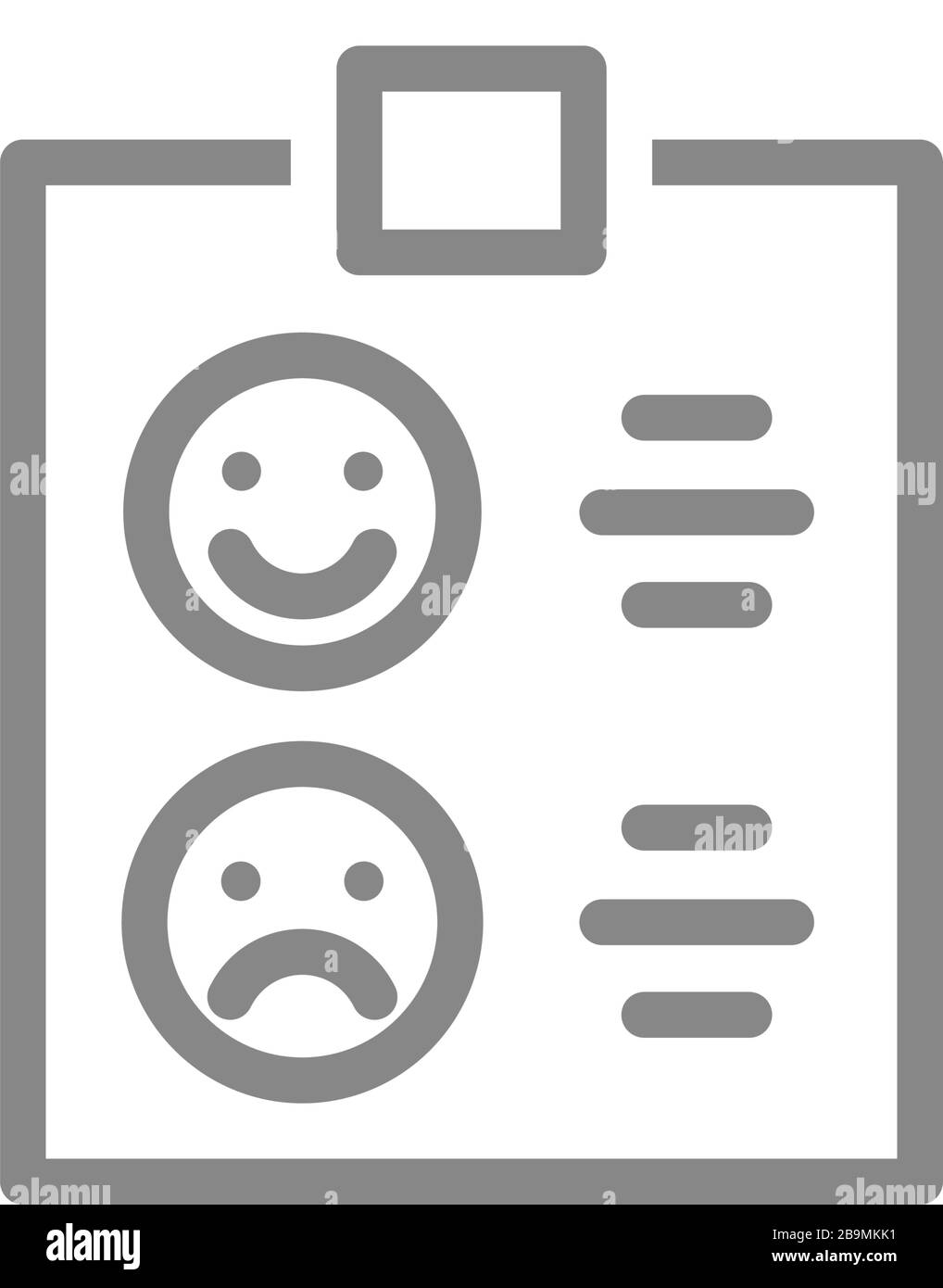 Clipboard with happy or sad face line icon. Checklist for evaluating ...