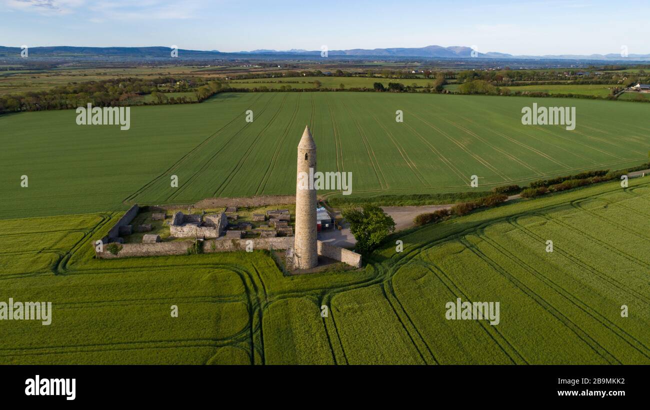 Historic Rattoo round tower overlooking surrounding farmland in county ...
