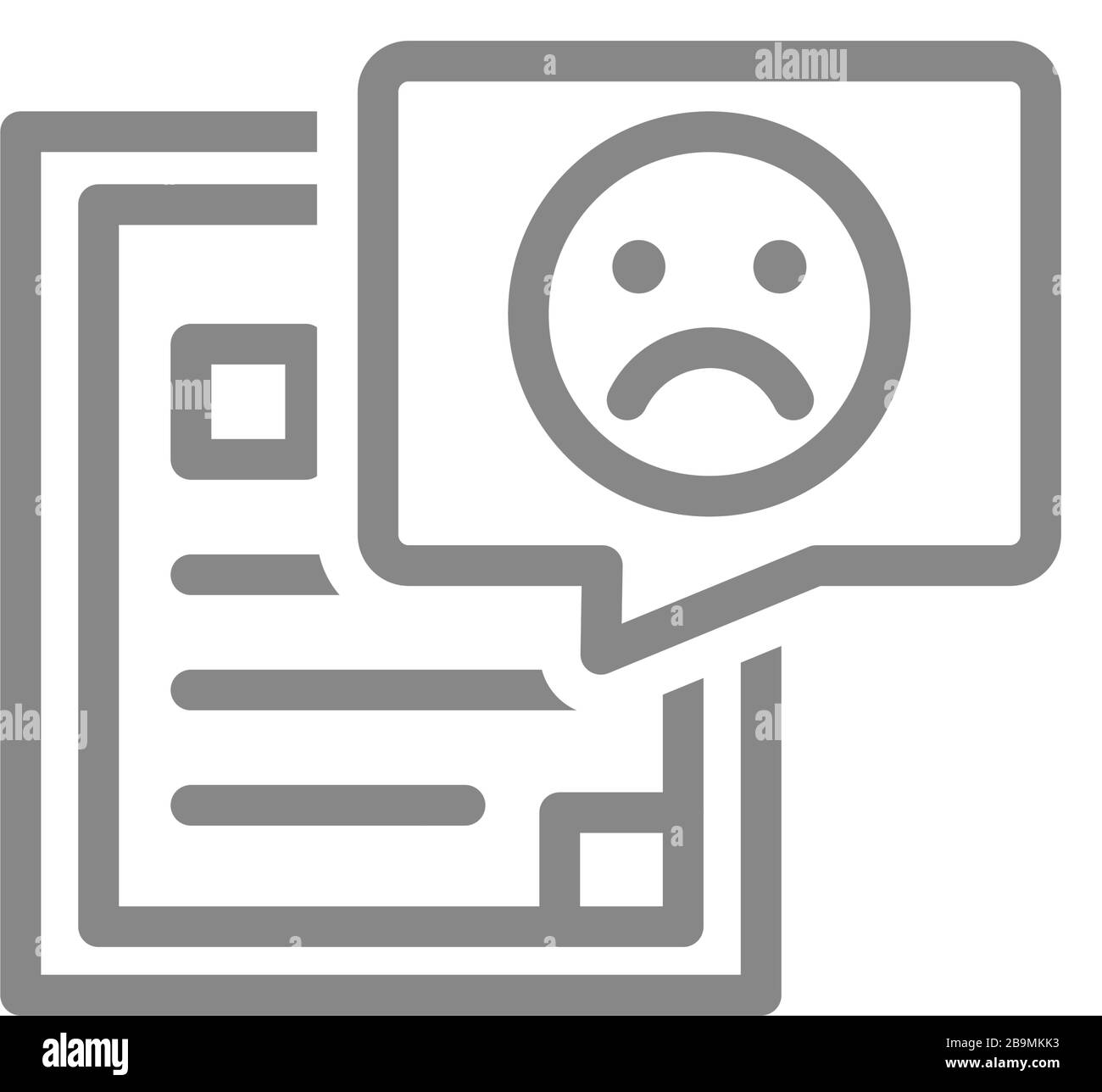 Document with sad face in speech bubble line icon. Profile with dislike ...