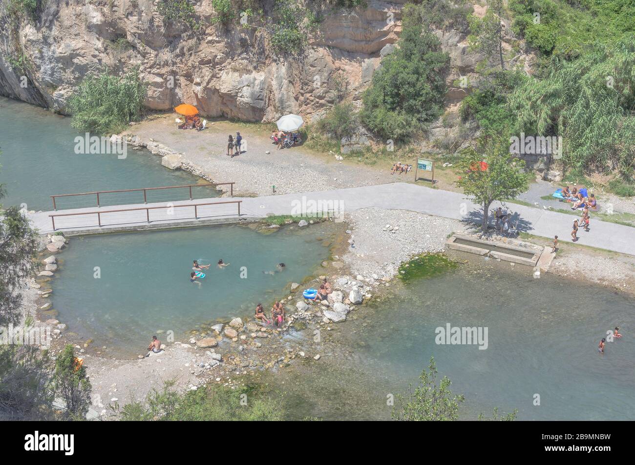 Hot springs area. Touristic thermal village of Montanejos, in the ...
