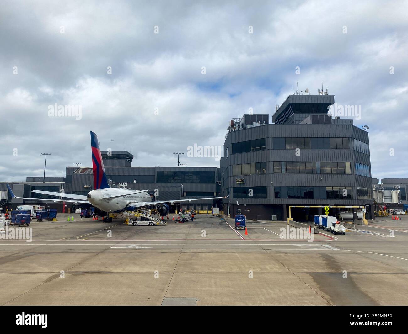 Atlanta, GA/USA-3/21/20: Airplanes parked at the Delta Airlines ...