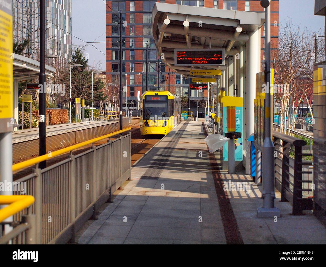 Empty tram terminal at media city after covid 19 coronavirus lockdown ...