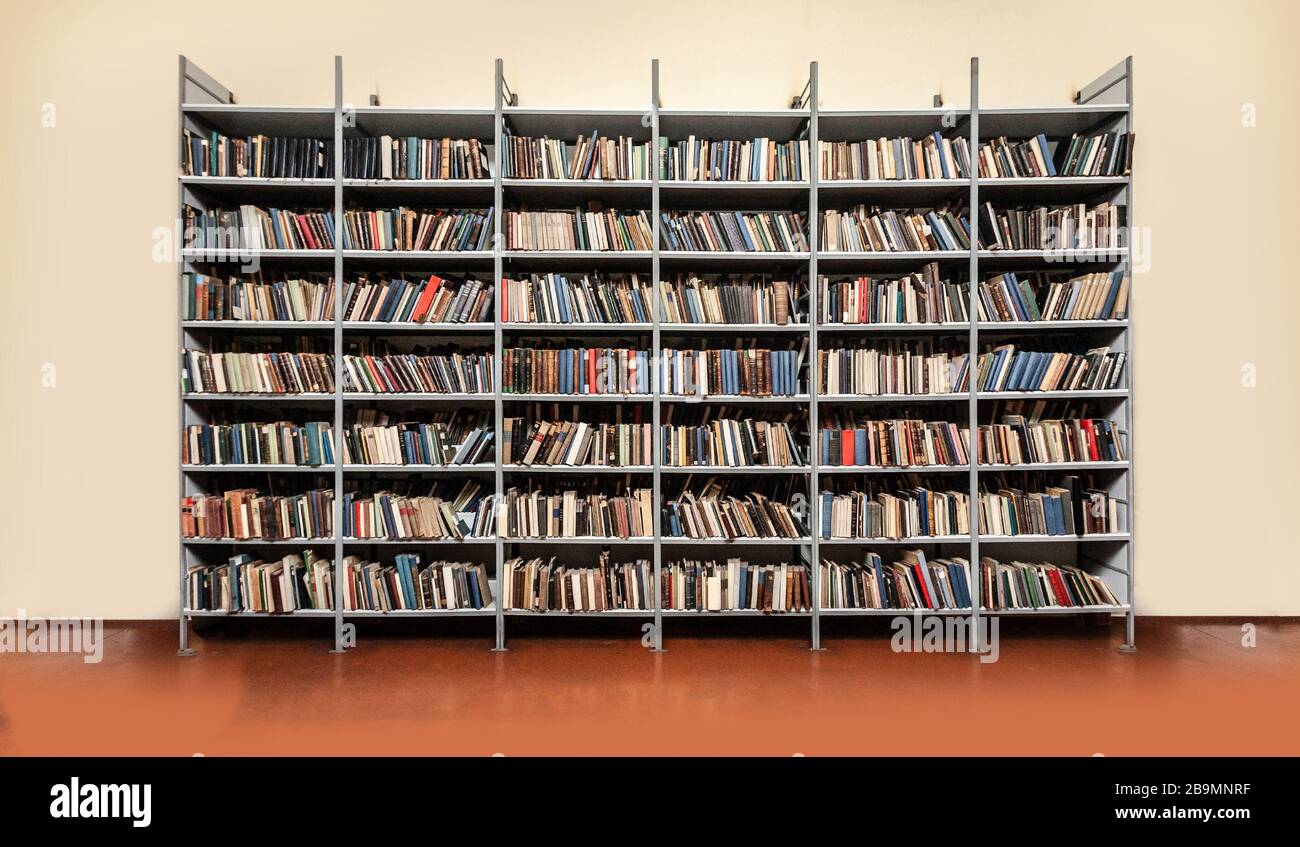 View of shelves with books in library Stock Photo - Alamy