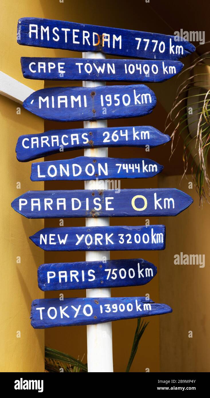 Directional signage and distances to major cities from Kralendijk ...