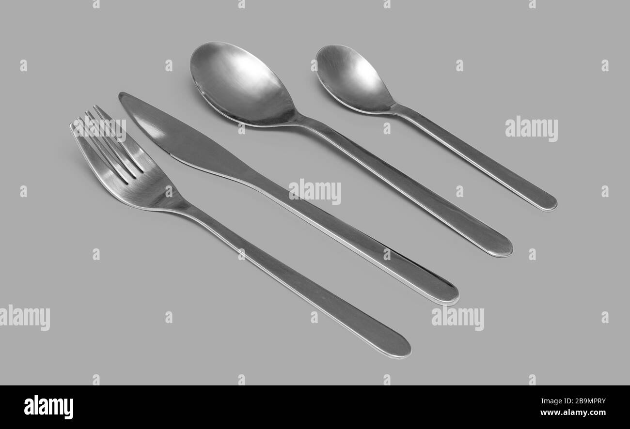 Cutlery set with Fork, Knife and Spoon isolated, with clipping path ...