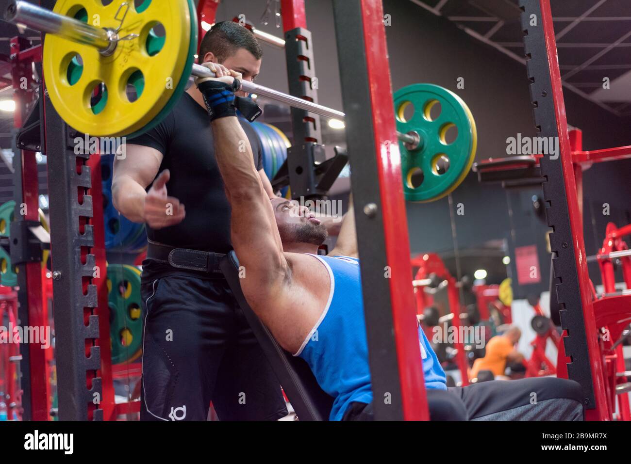 Bodybuilding Motivation. Two Bodybuilders Train Together at the Gym ...