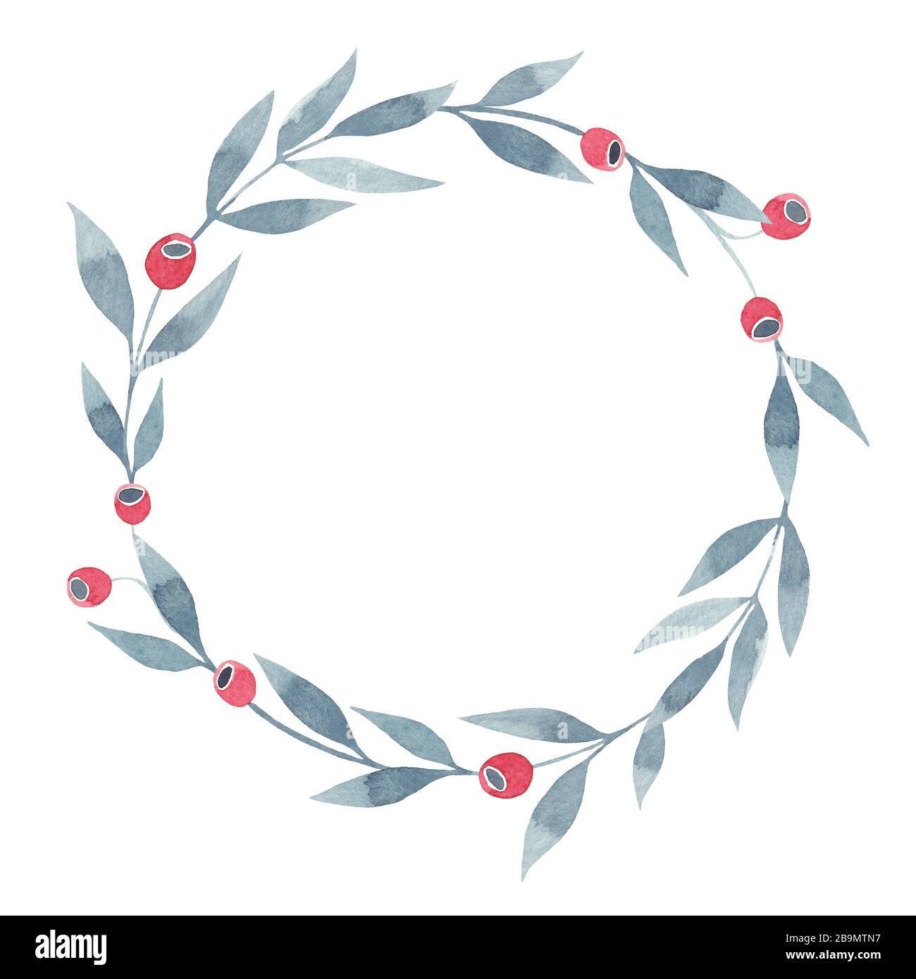 Abstract wreath with grey leaves and red berries Stock Photo - Alamy