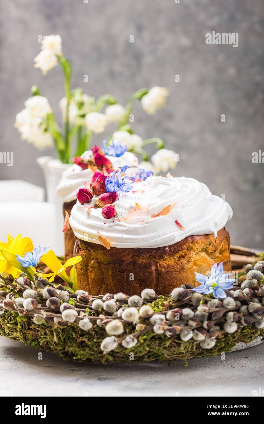 Easter Cake - Russian and Ukrainian Traditional Kulich or Brioche on a ...