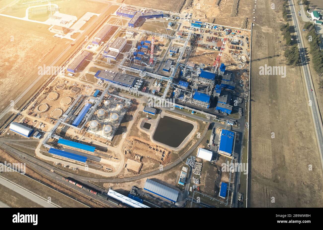 Modern factory processing wood aerial above top view Stock Photo - Alamy