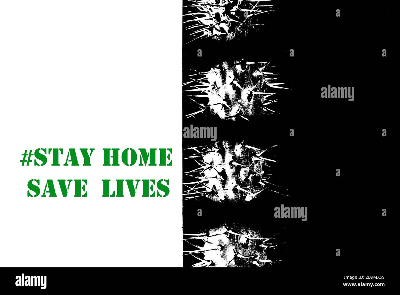 Green Stay Home Save Lives words on white background and symbol of ...