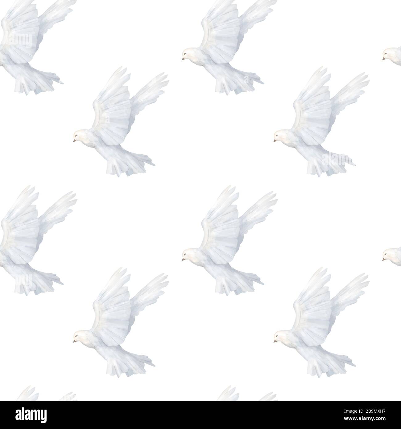 Hand drawn dove peace seamless pattern Watercolor illustration on white ...