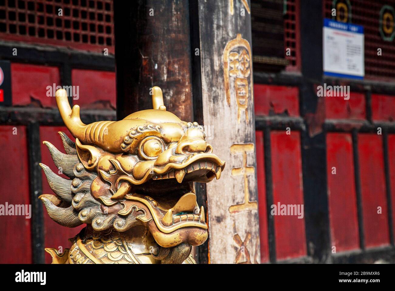 Chinese bronze guardian lion in Qingyang Palace Buddhist Temple Wenshu ...