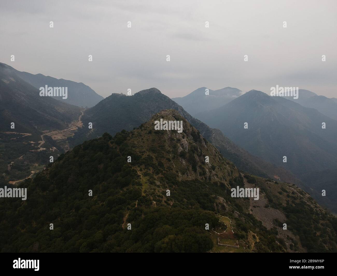 aerial view of famous kugi historical greek souli village where monk ...
