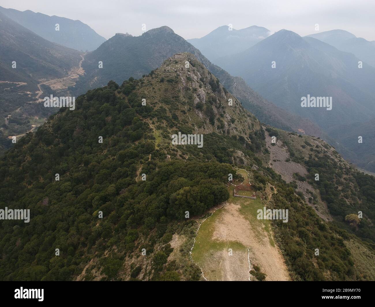 aerial view of famous kugi historical greek souli village where monk ...