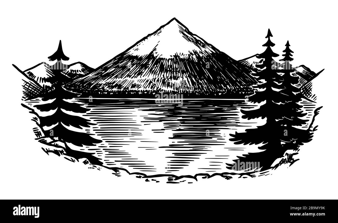 Mount Fuji. Volcano in Japan. Mountains peaks, vintage rock, old ...