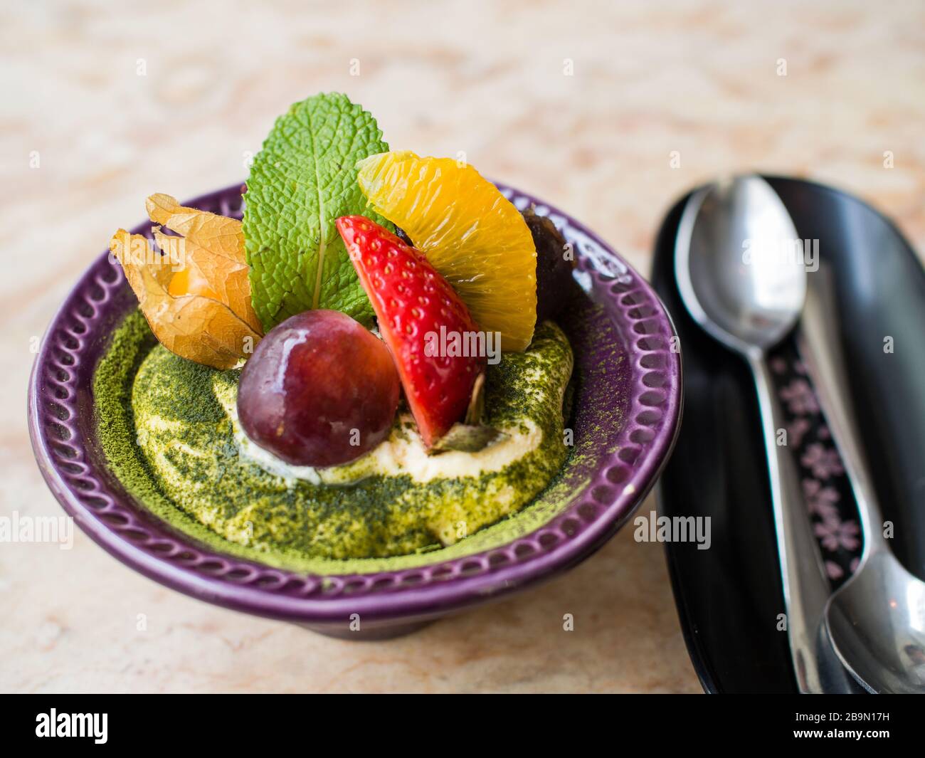 Matcha tiramisu with fresh fruit Stock Photo - Alamy