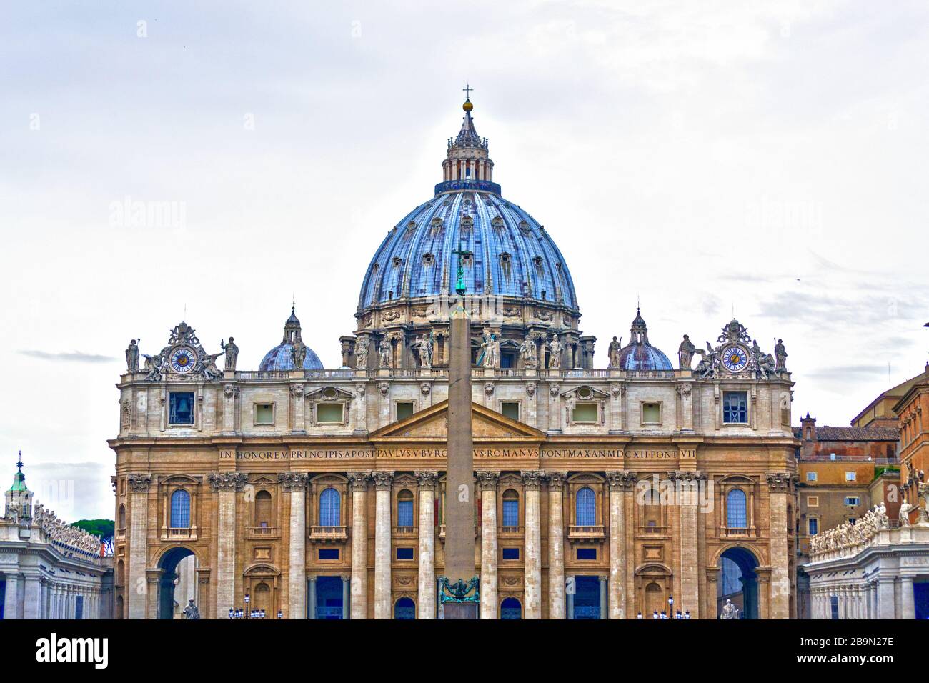 Main façade and dome of St. Peter`s Basilica. The Papal Basilica of St ...