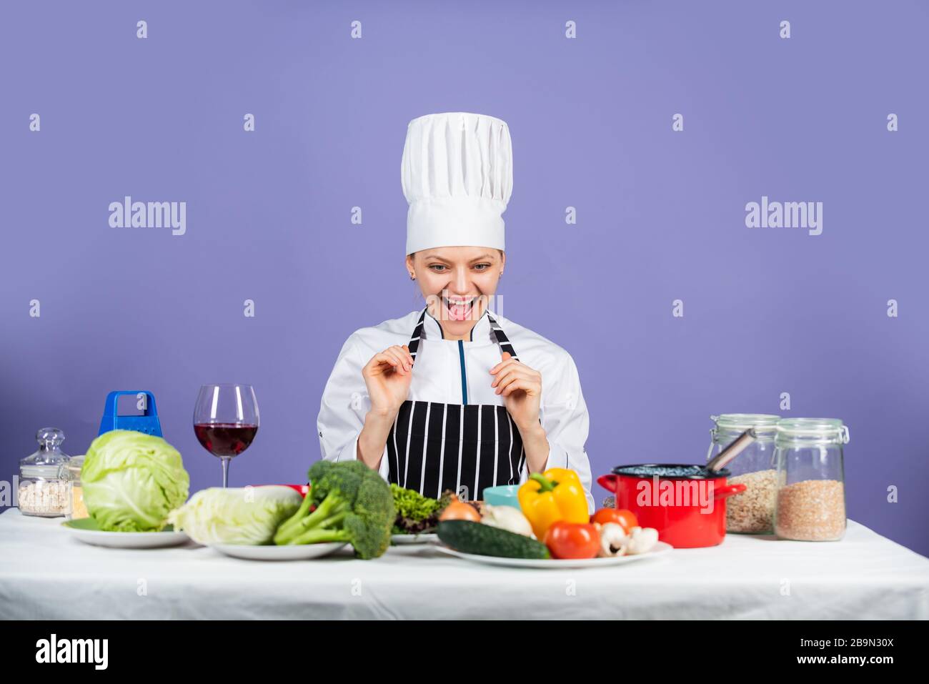 Be All You Can Be. happy chef cooking vegetables. healthy food and diet ...